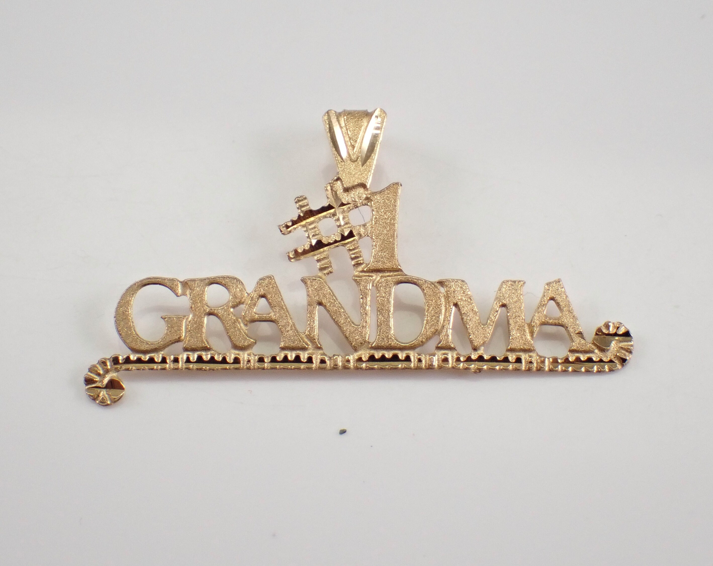Vintage 14K Yellow Gold #1 GRANDMA Charm Pendant for Necklace or Bracelet