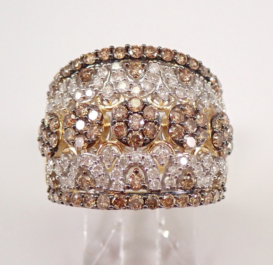 Brown Diamond Wide Cigar Band, Yellow Gold 2ct Anniversary Ring ...