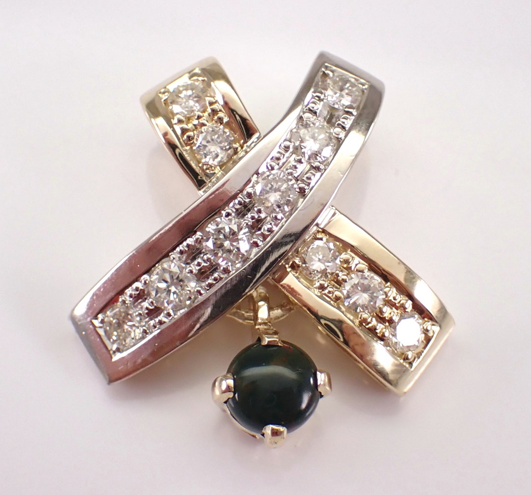 Vintage 14K Yellow Gold Omega Slide Pendant, Large Two Tone Diamond and ...