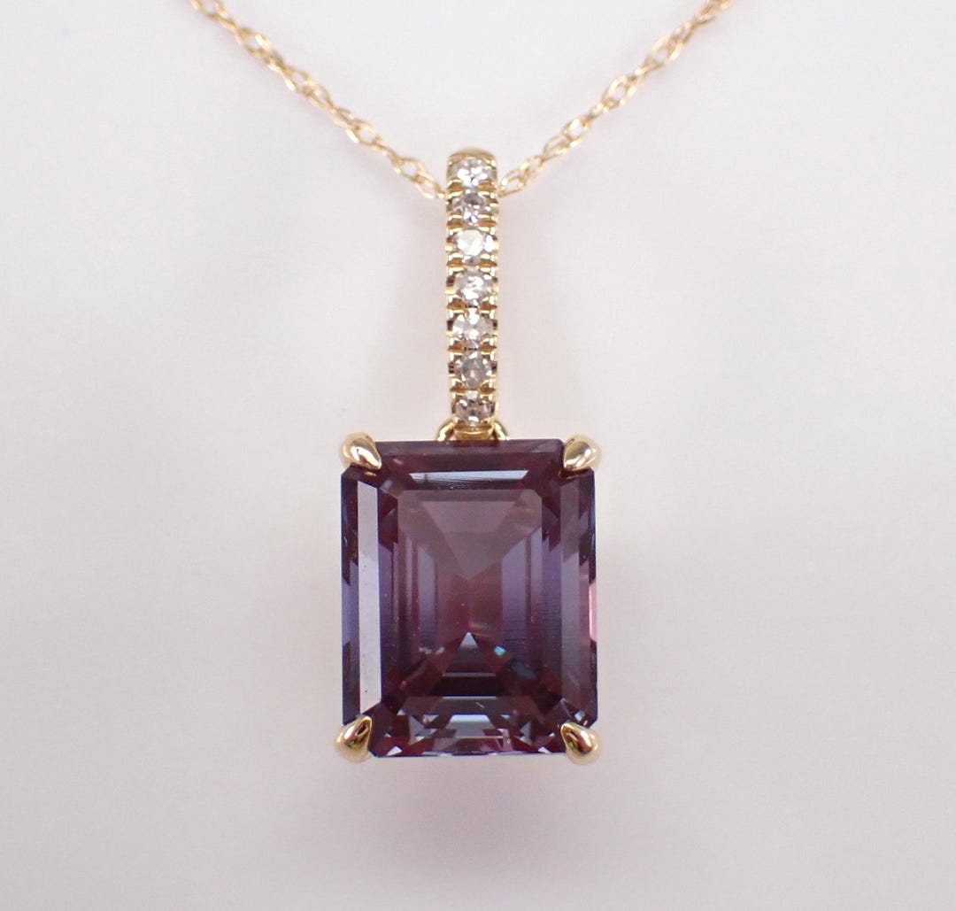 Alexandrite and Diamond Pendant - Yellow Gold Charm Necklace With Chain ...