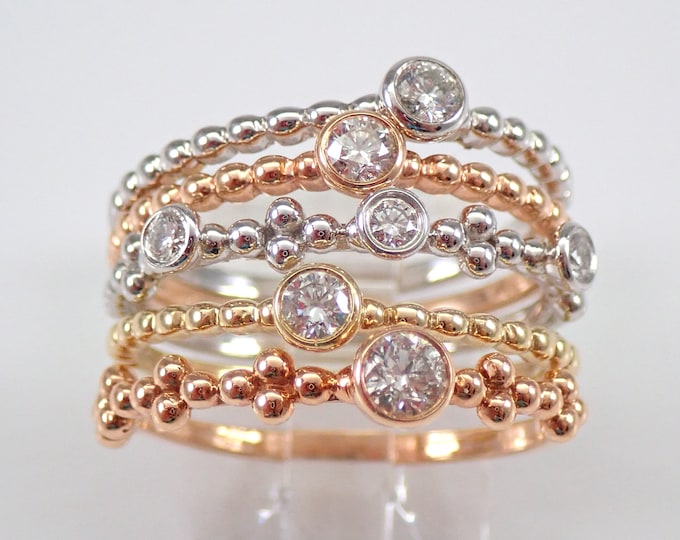 14K Tri Color Gold Stackable 5 Ring SET - Diamond Mix and Match Bands - Bridal Wedding ...