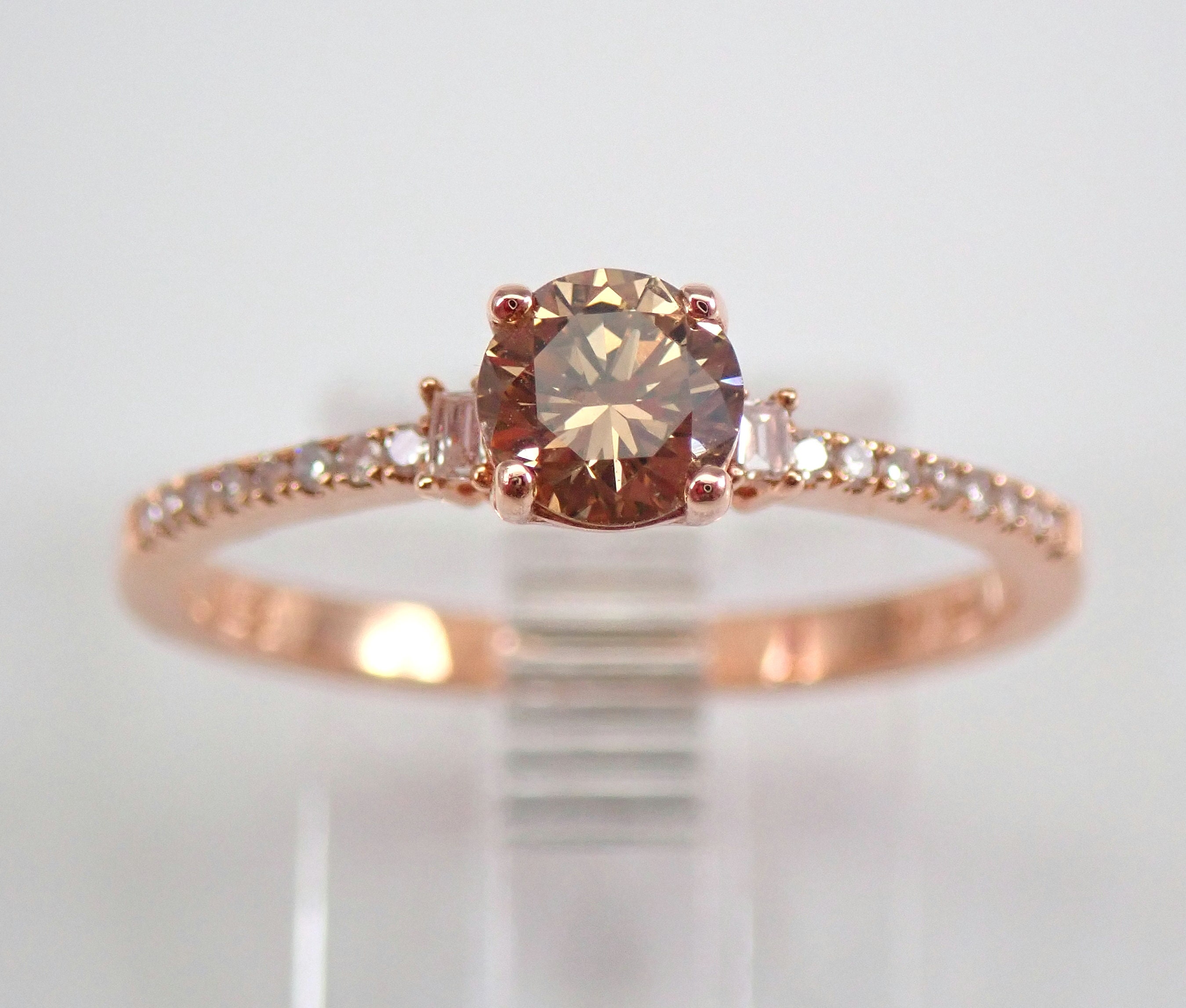 14K Rose Gold Natural Fancy Cognac Diamond Engagement Ring Size 7 FREE ...