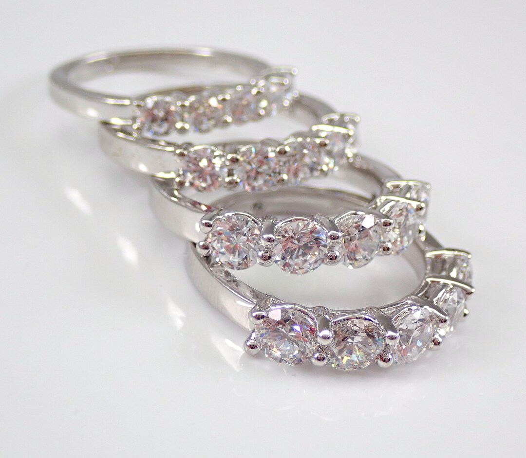 Moissanite Wedding Ring Anniversary Band in 14K White Gold, 5 Stone ...