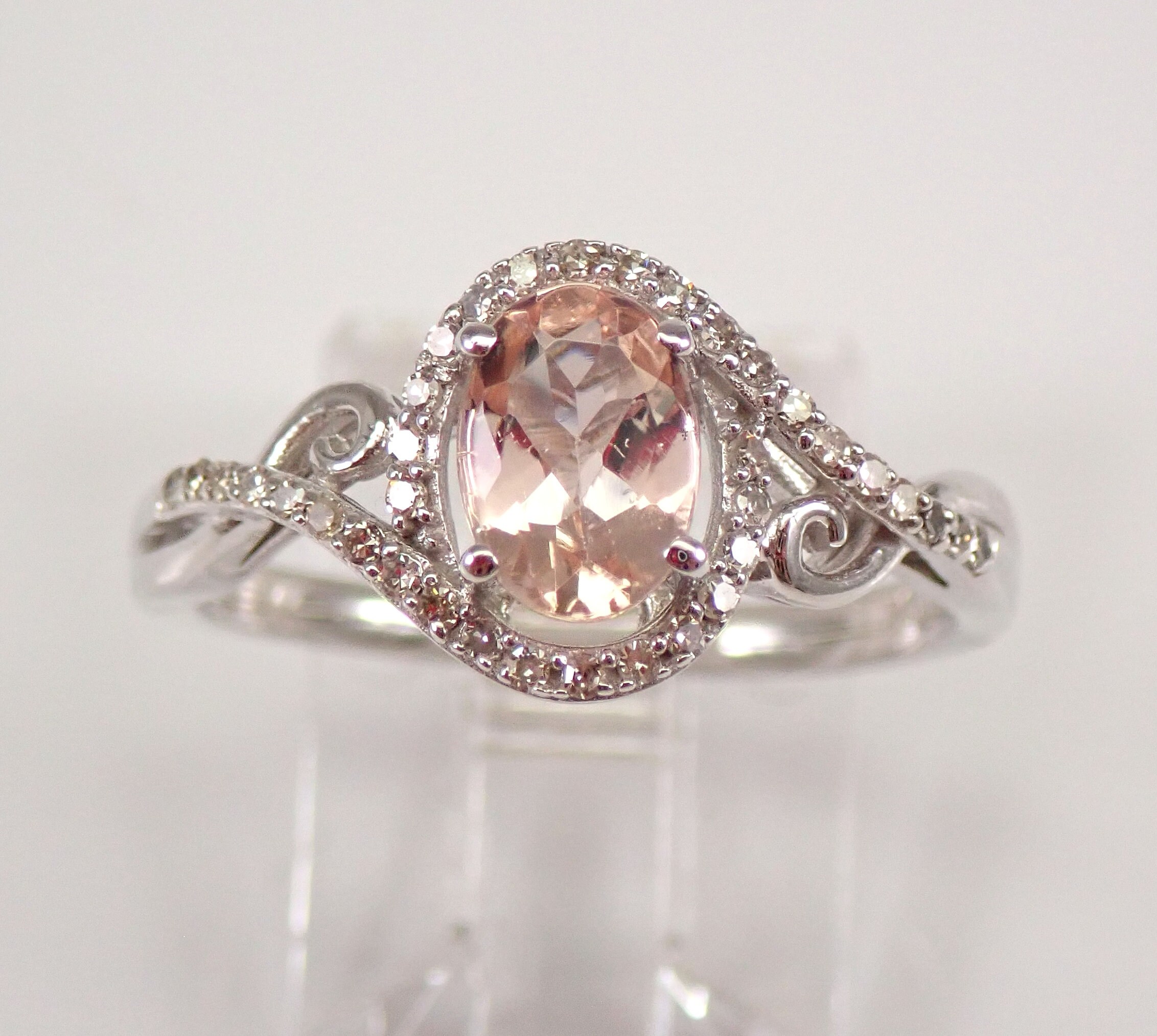 Diamond and Morganite Halo Engagement Ring White Gold Size 7