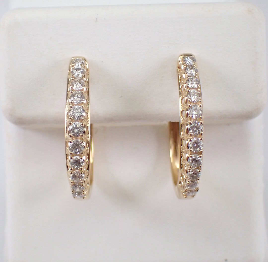 Diamond Half Hoop Earrings Solid Yellow Gold Hoops Unique Fine Jewelry ...