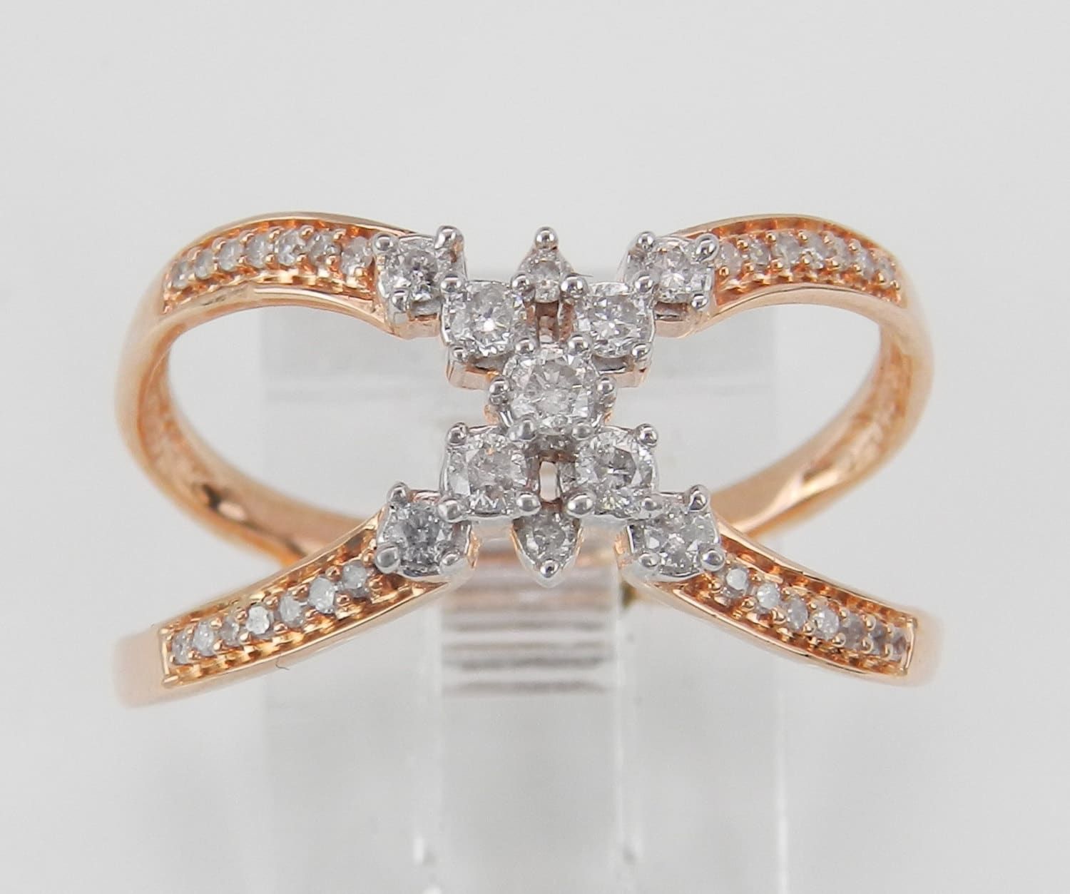 Rose Gold Diamond Crossover Ring Modern Band Size 7 Pink Gold Cluster ...