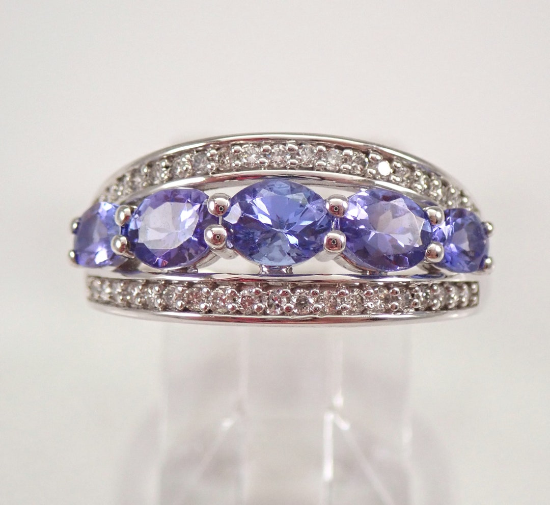 Tanzanite and Diamond Ring White Gold Multi Row Wedding Band Gemstone ...