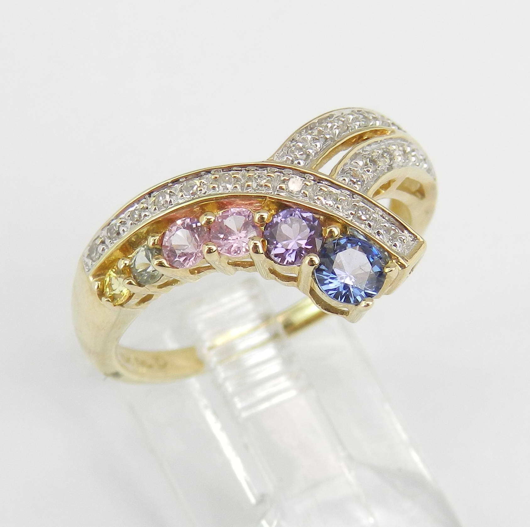 Multi Color Sapphire and Diamond Wedding Ring Anniversary Band Yellow ...