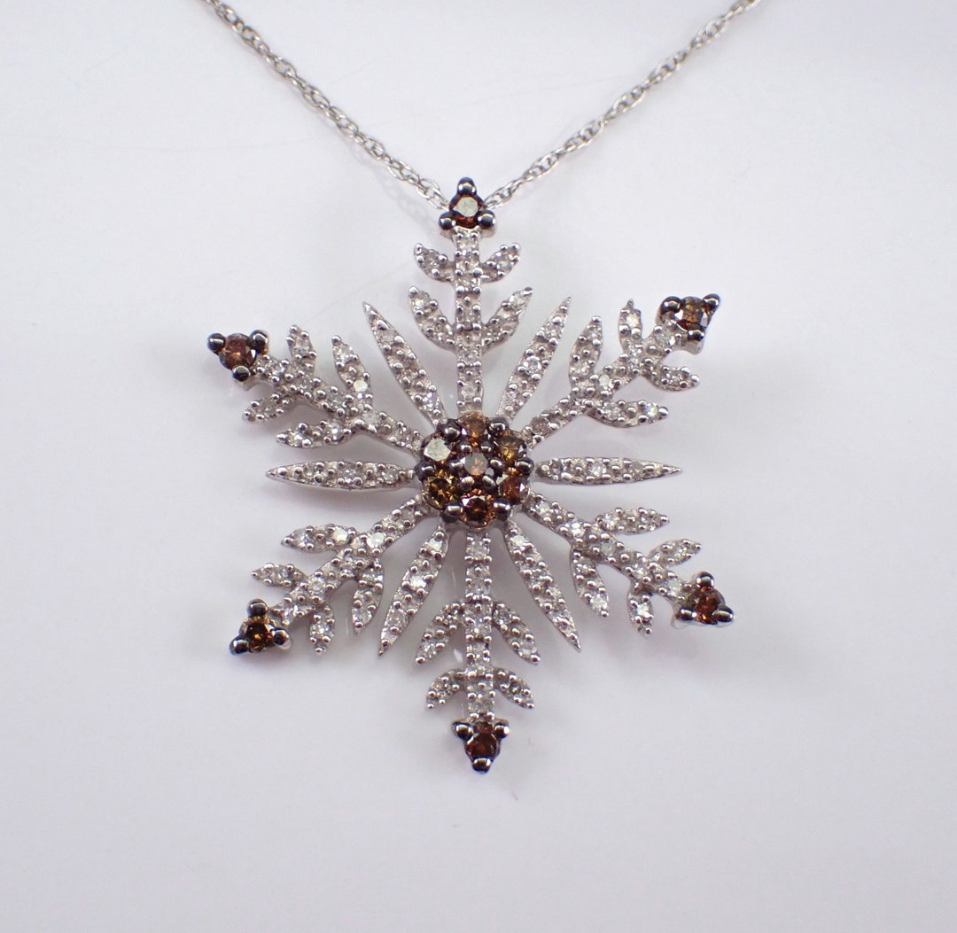 Unique Diamond Snowflake Pendant White Gold Snow Flake Necklace and ...