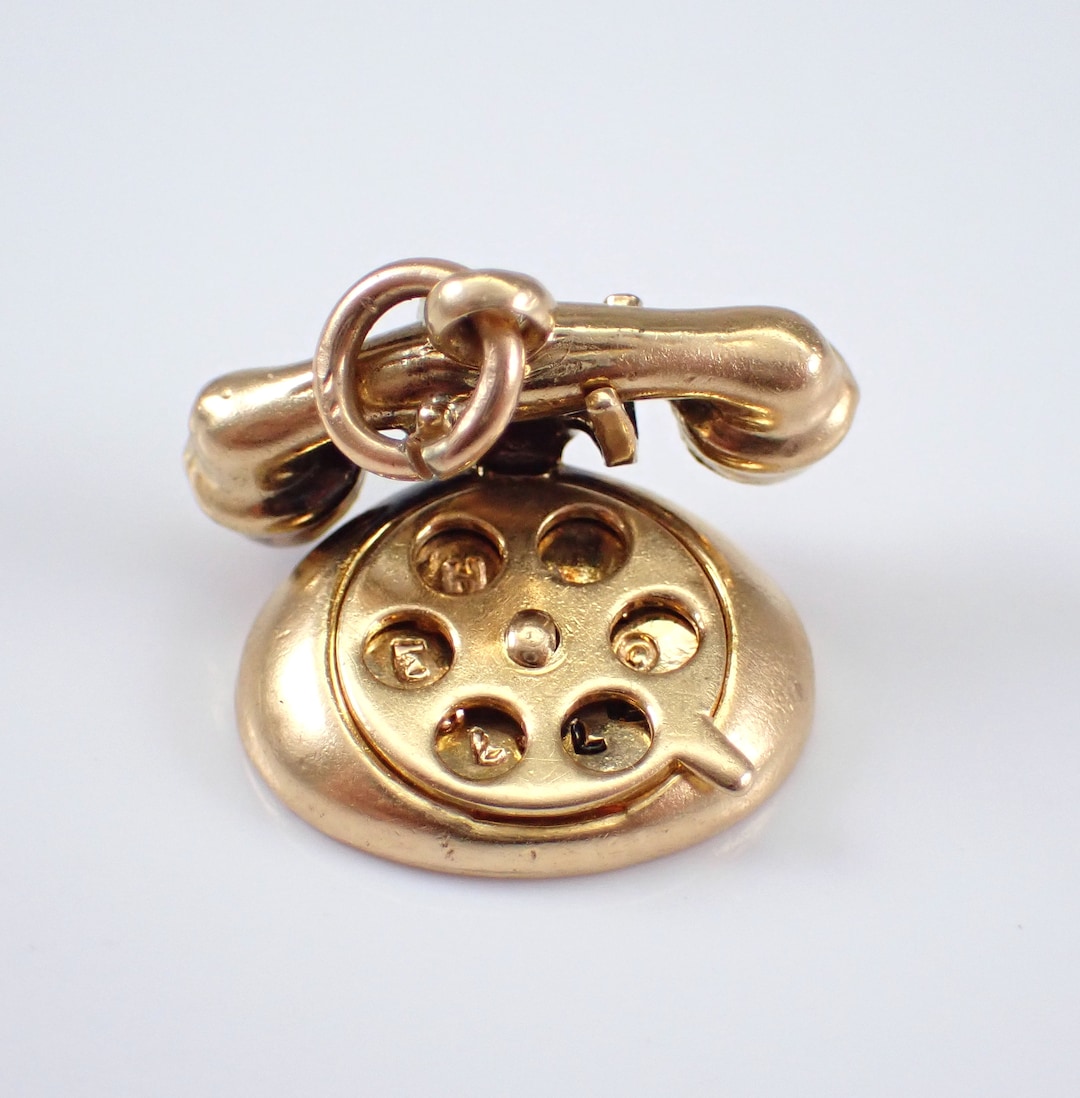 Vintage 14K Yellow Gold Rotary Phone Charm, Unique Telephone Pendant ...
