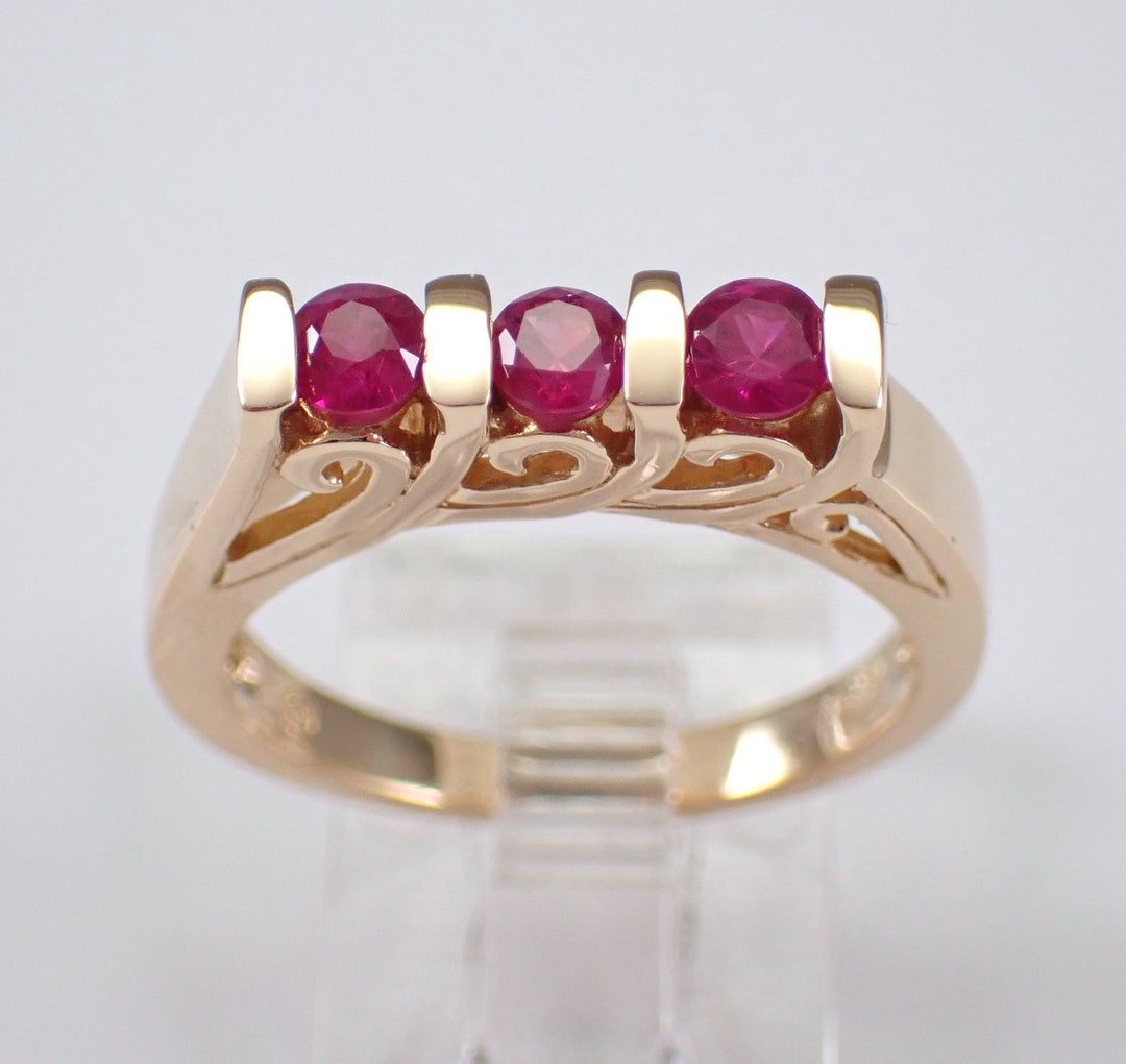 14K Yellow Gold Ruby Wedding Band, Vintage Estate Stackable Anniversary ...