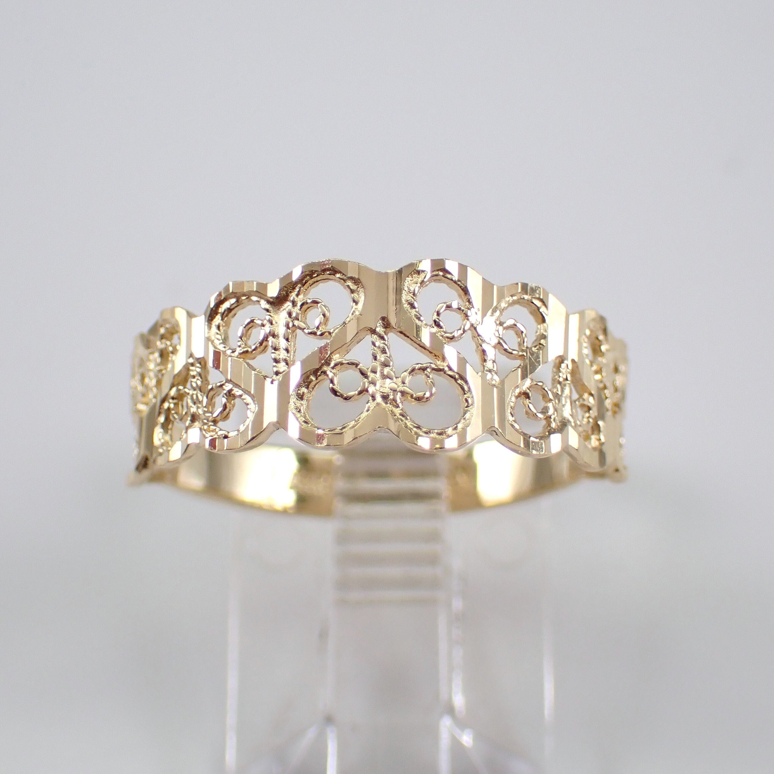 Vintage 14K Yellow Gold Filigree Ring, Estate Right Hand Stacking Band ...
