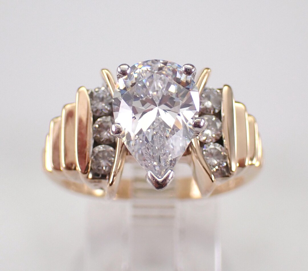 Vintage 14K Yellow Gold Engagement Ring - Cubic Zirconia and Diamond ...