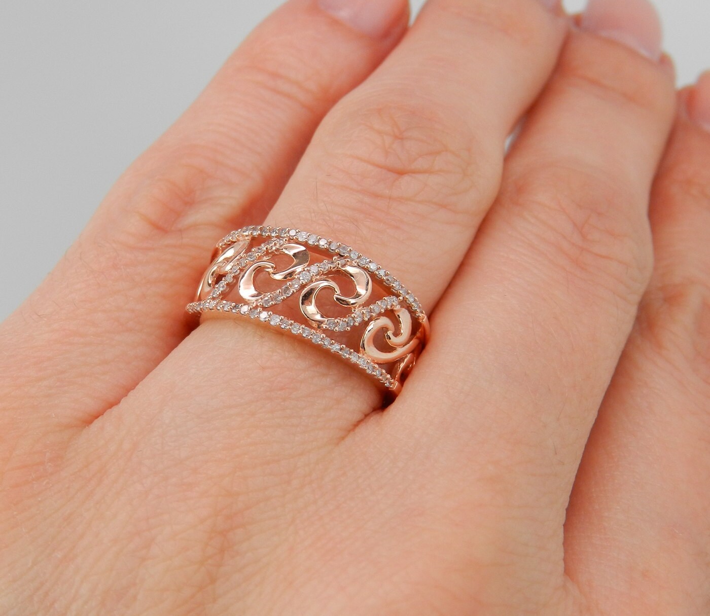 Rose Gold Diamond Anniversary Band Wedding Ring Size 6.75 FREE Sizing
