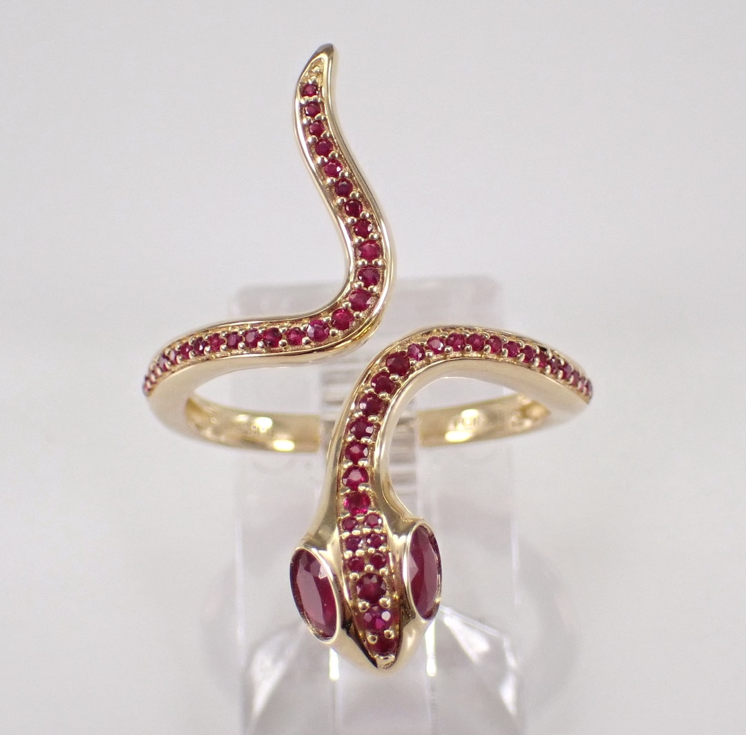 14K Yellow Gold Ruby Snake Ring - Wrapround Gemstone Band - Serpent ...