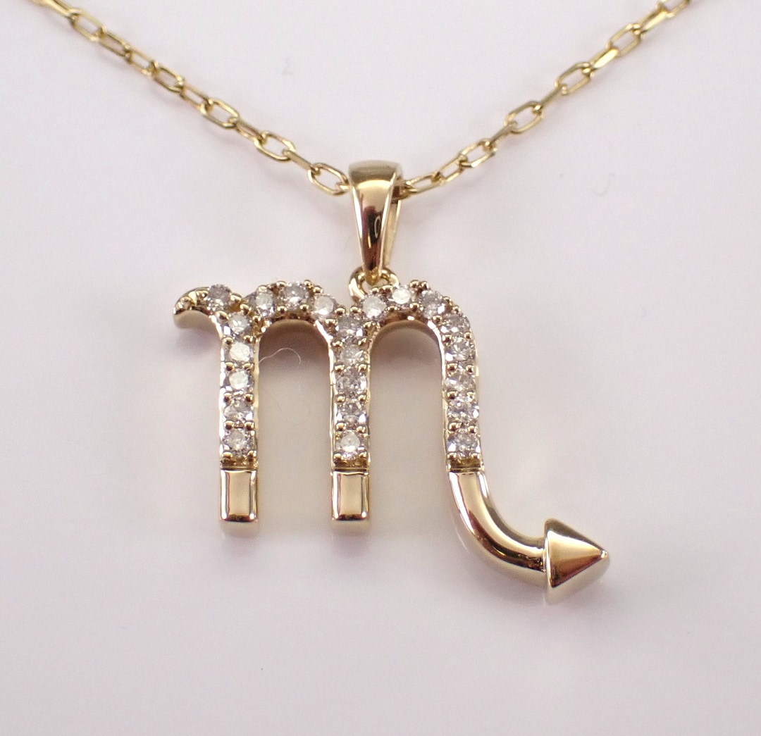 Yellow Gold Diamond Scorpio Sign Necklace Zodiac Astrology Station ...