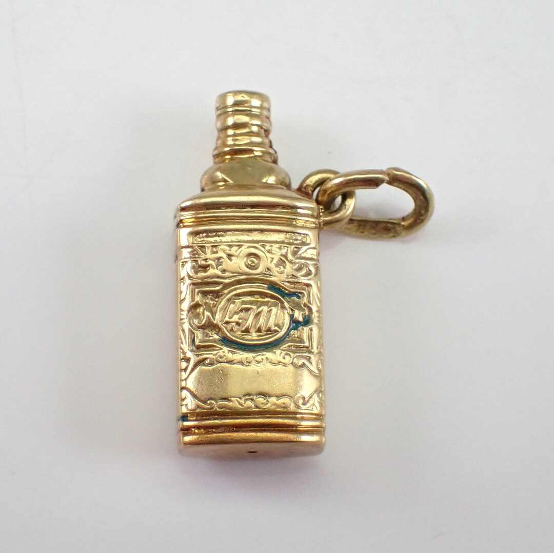 Vintage 14K Yellow Gold Bottle Charm, Unique Whiskey Flask Pendant ...