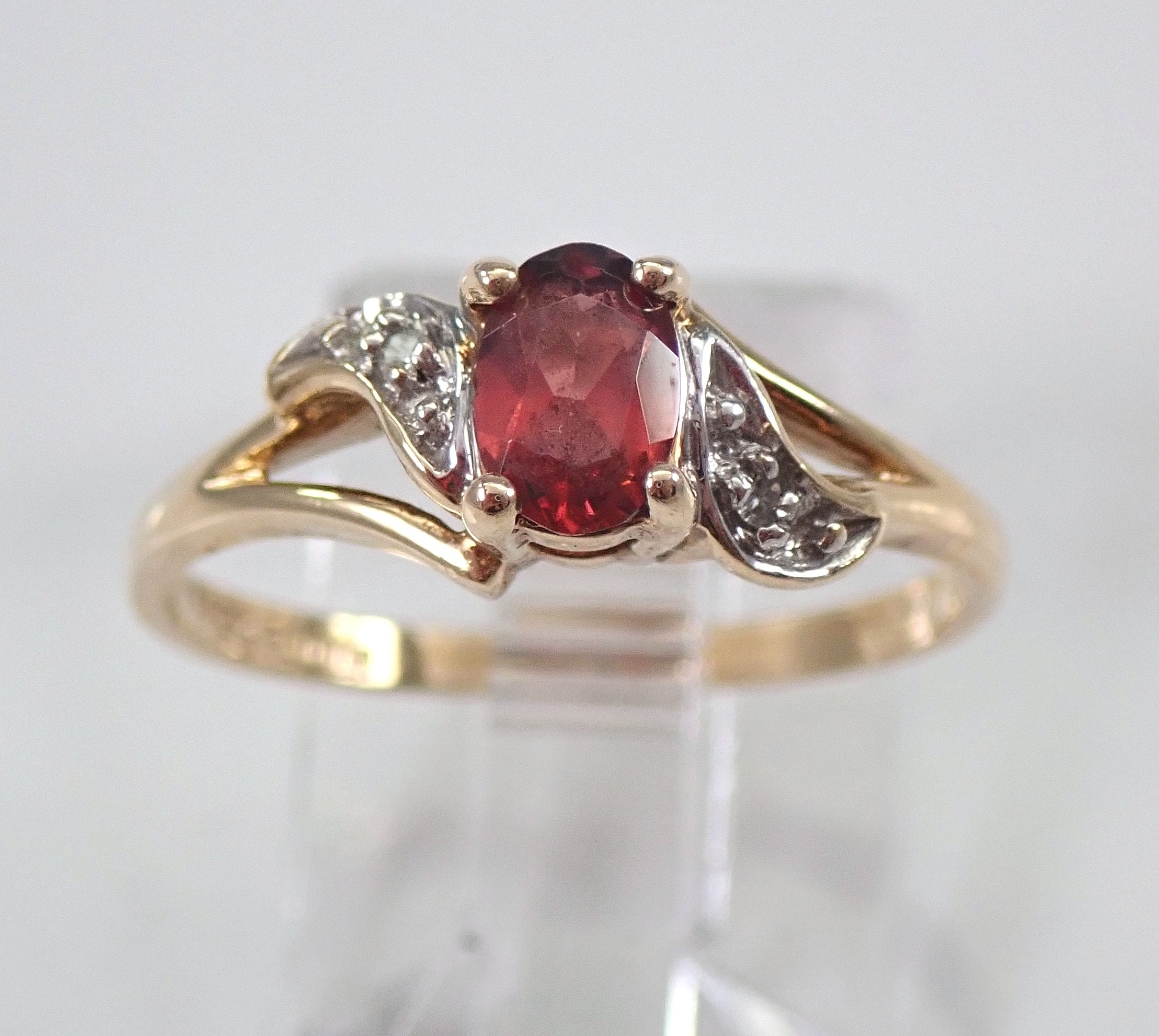 Estate Garnet and Diamond Engagement Ring Yellow Gold Size 6.5 January ...