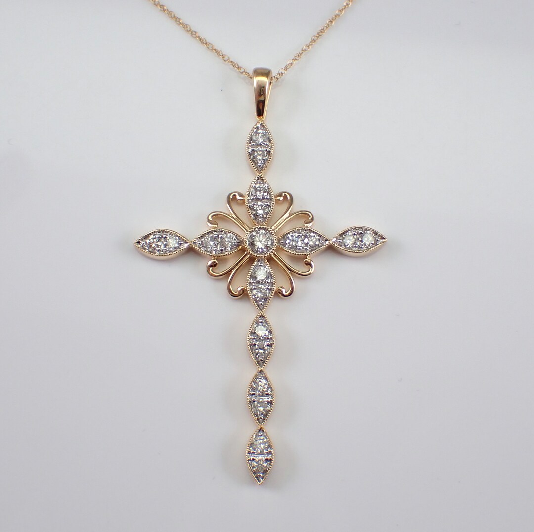 Large Diamond Cross Pendant - Solid Yellow Gold Religious Necklace ...
