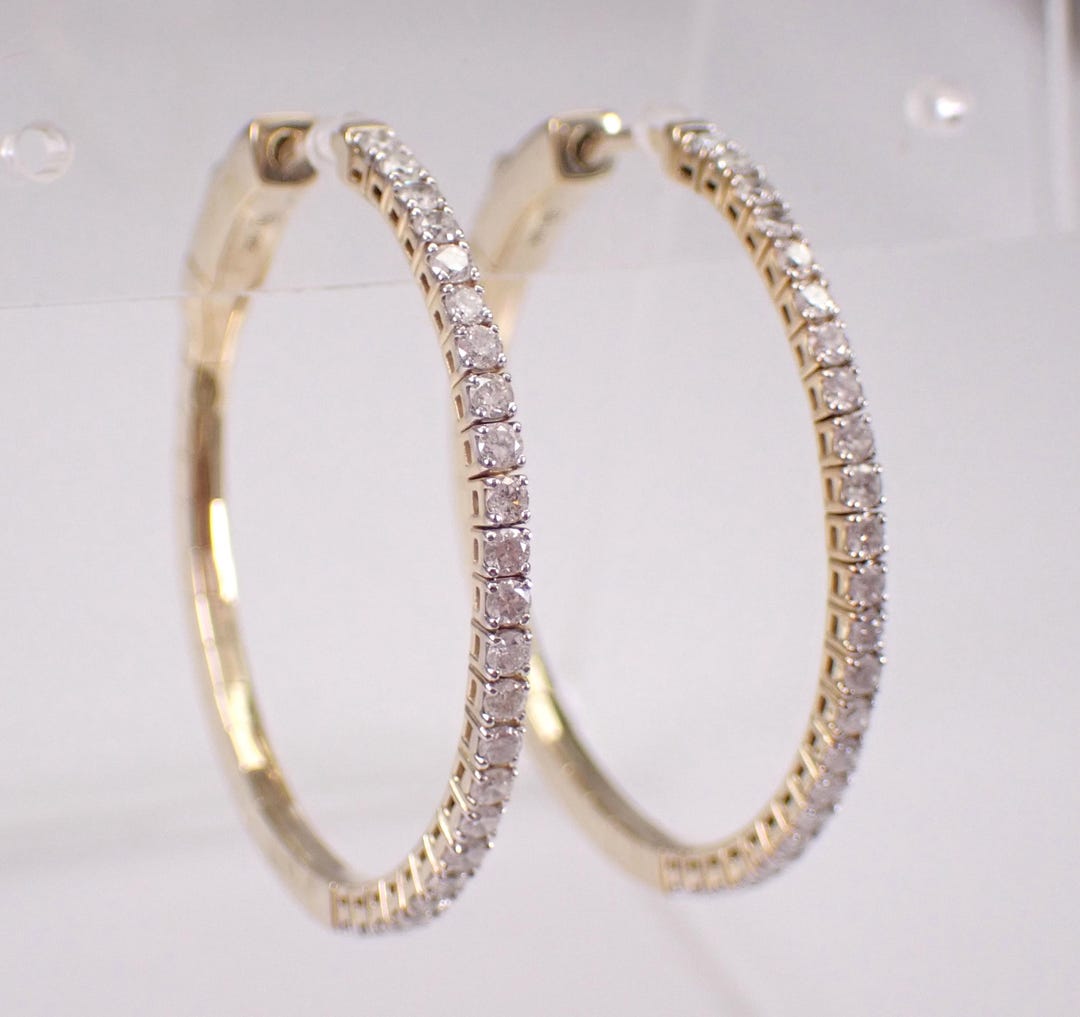 Yellow Gold Diamond Hoop Earrings - Flexible Secure Clasp Hoops ...