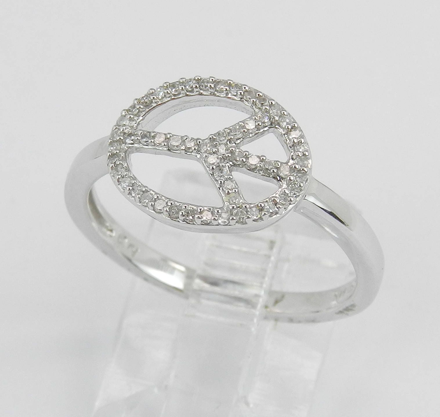Diamond PEACE Ring 14K White Gold Size 7 Birthday Graduation Gift