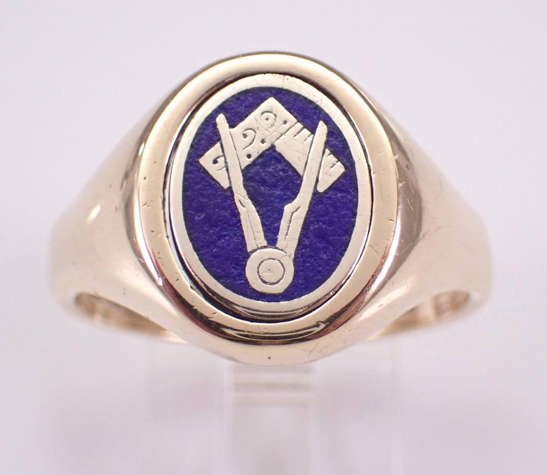 Antique Enamel Masonic Ring - Vintage Solitaire Signet Swivel Setting ...