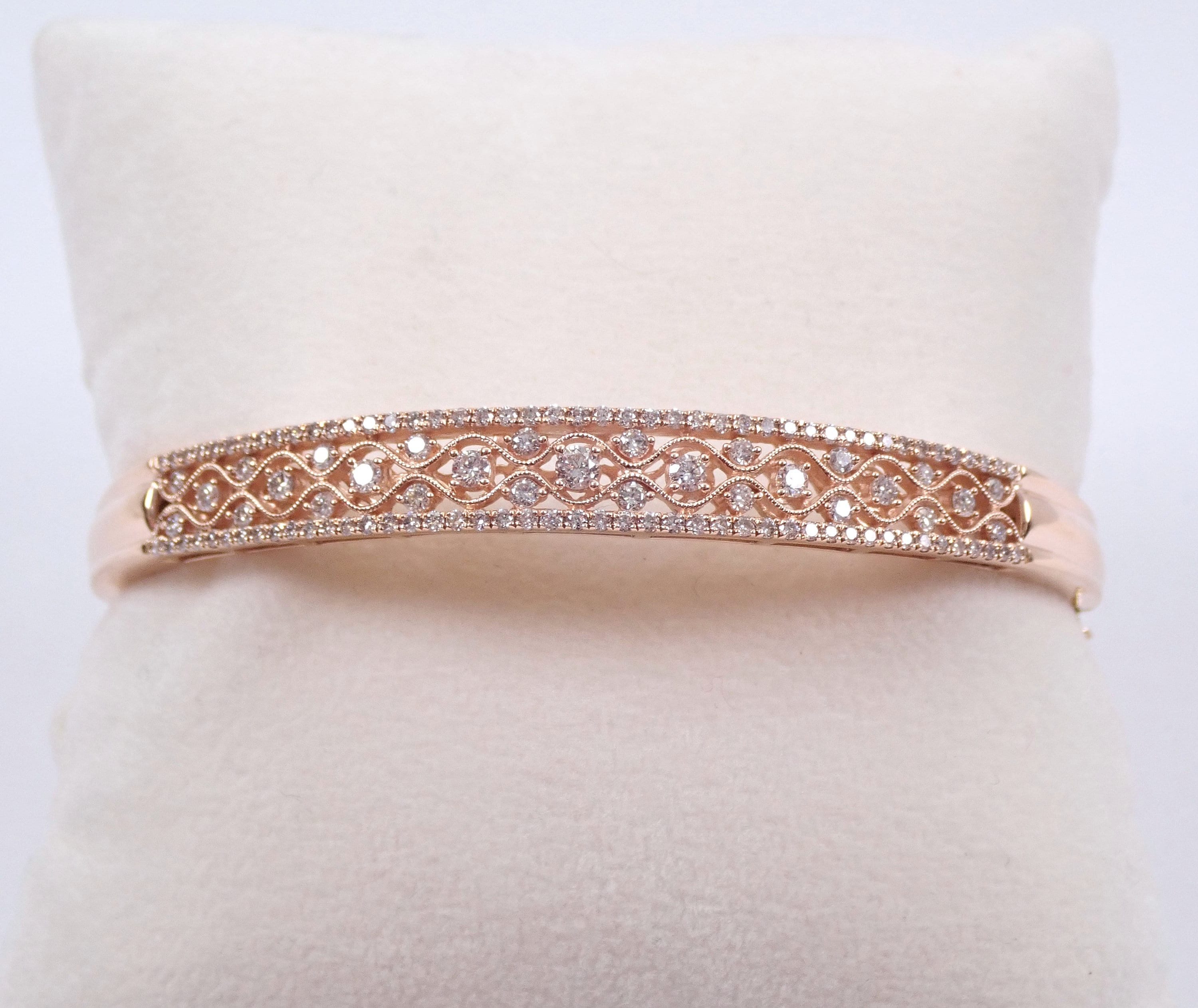14k Rose Gold 2 00 Carat Diamond Bangle Bracelet Cuff Unique Filigree