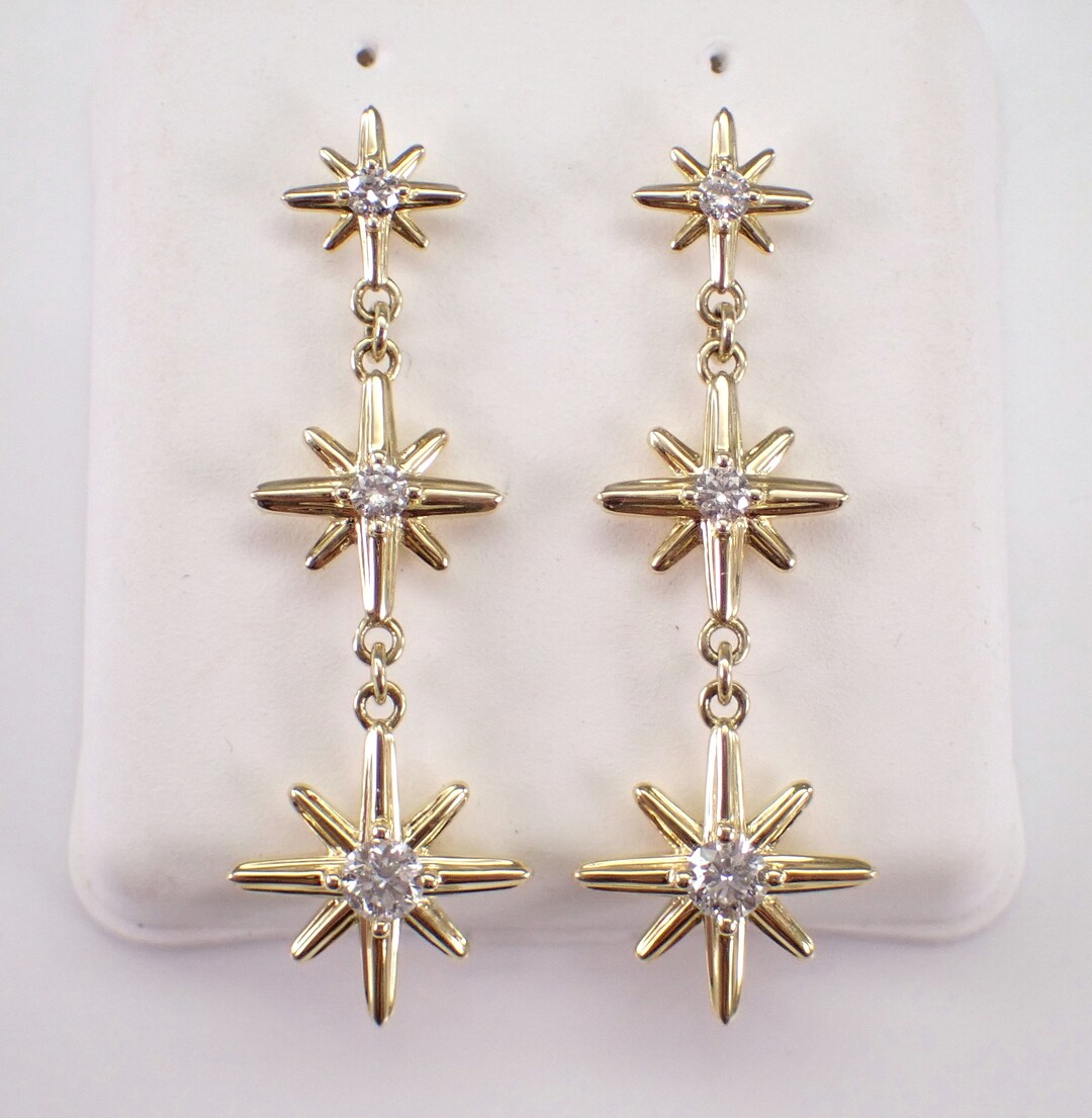 Yellow Gold Diamond Star Earrings - Unique Dangle Chandelier Design ...
