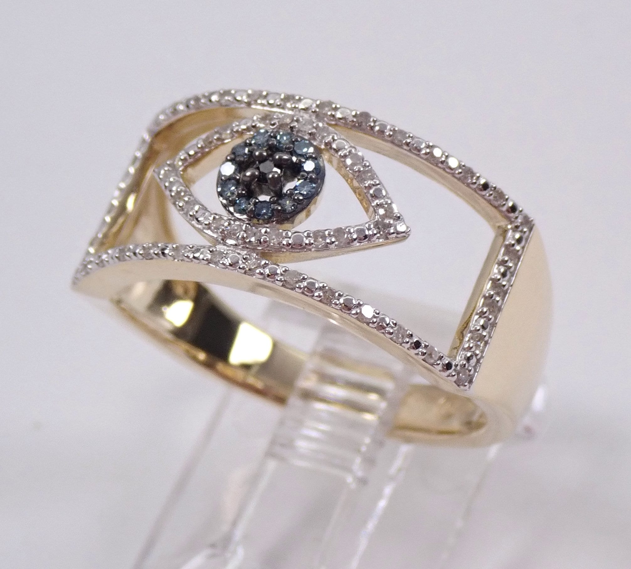 Yellow Gold Diamond Evil Eye Ring Blue and Black Fancy Diamond Band ...