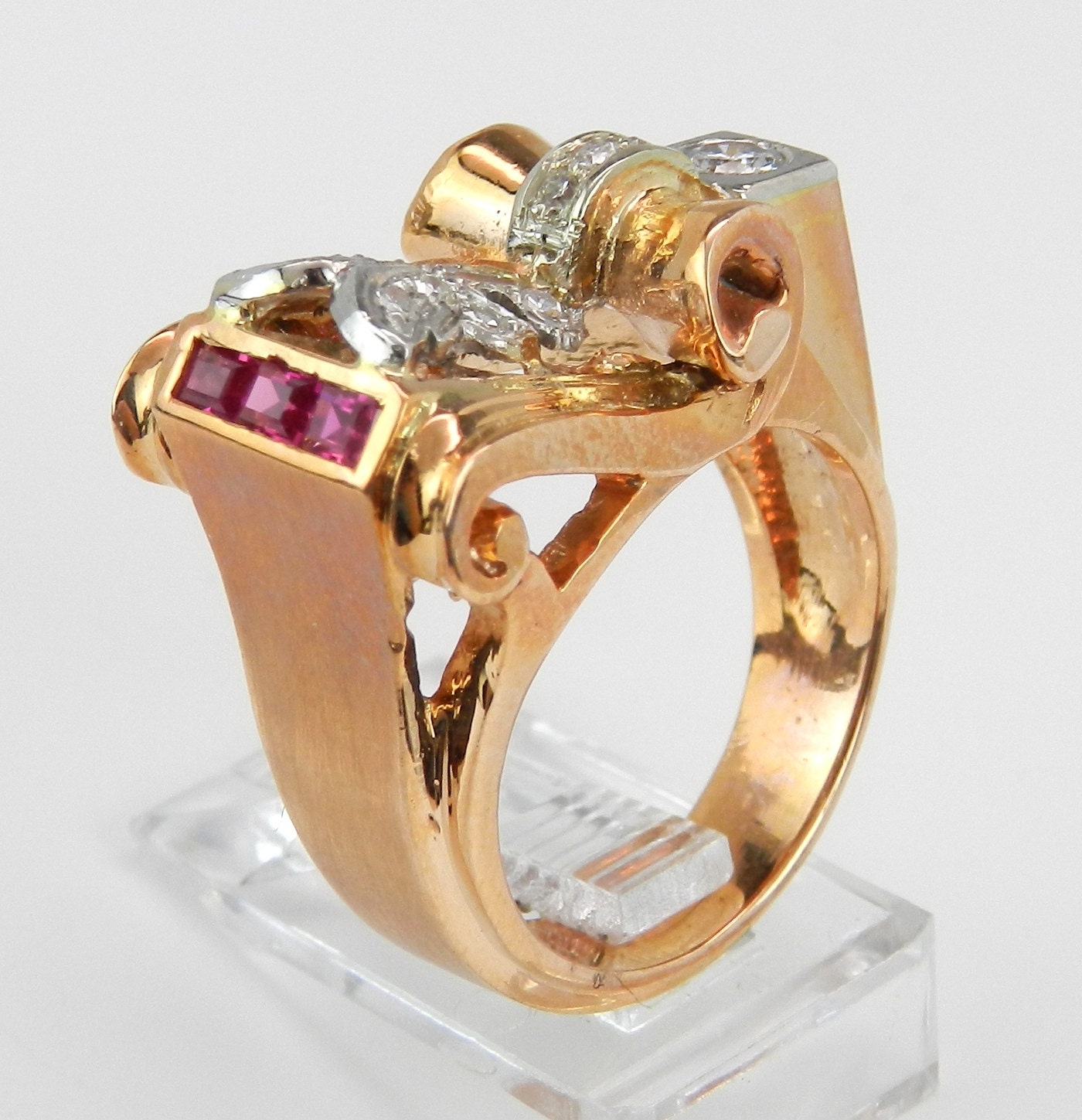 RESERVED/SOLD Antique RetroDiamond and Ruby Cocktail Ring Circa 1940's ...