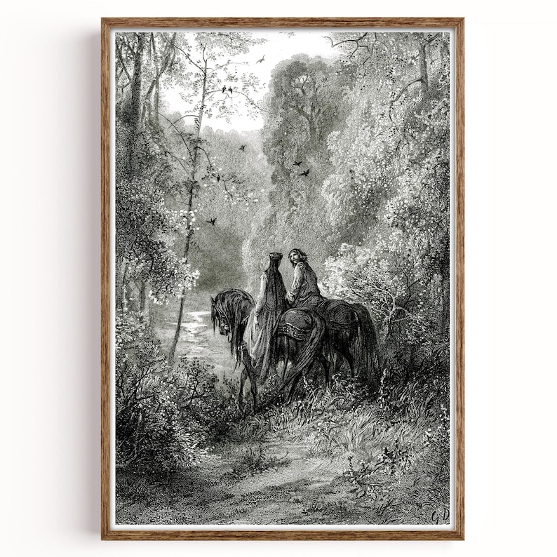 Gustave Dore Art Poster Print Enid and Geraint Medieval Forest Knight ...