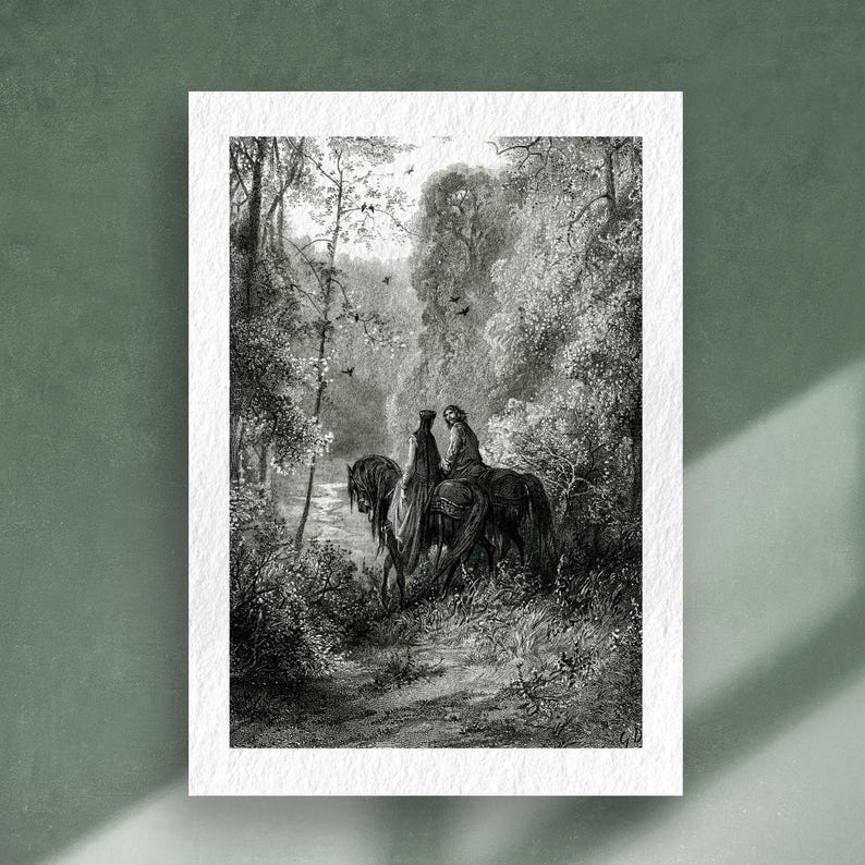Gustave Dore Art Poster Print Enid and Geraint Medieval Forest Knight ...