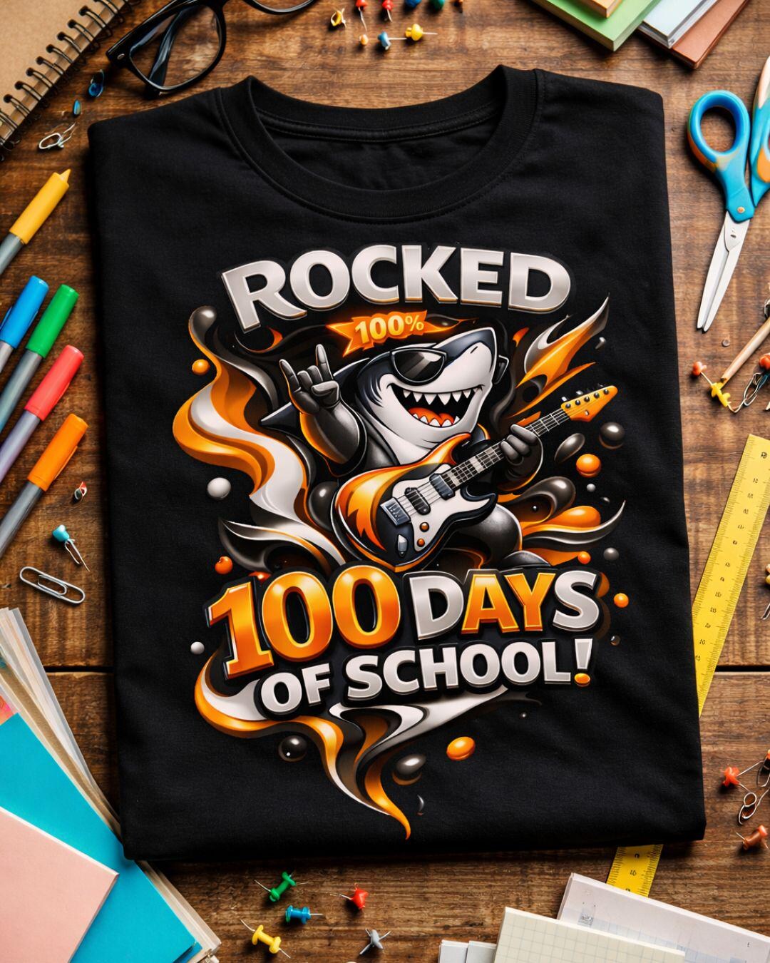 Rockstar 100 Days of School PNG – Shark Guitar Design for Boys Shirt ...