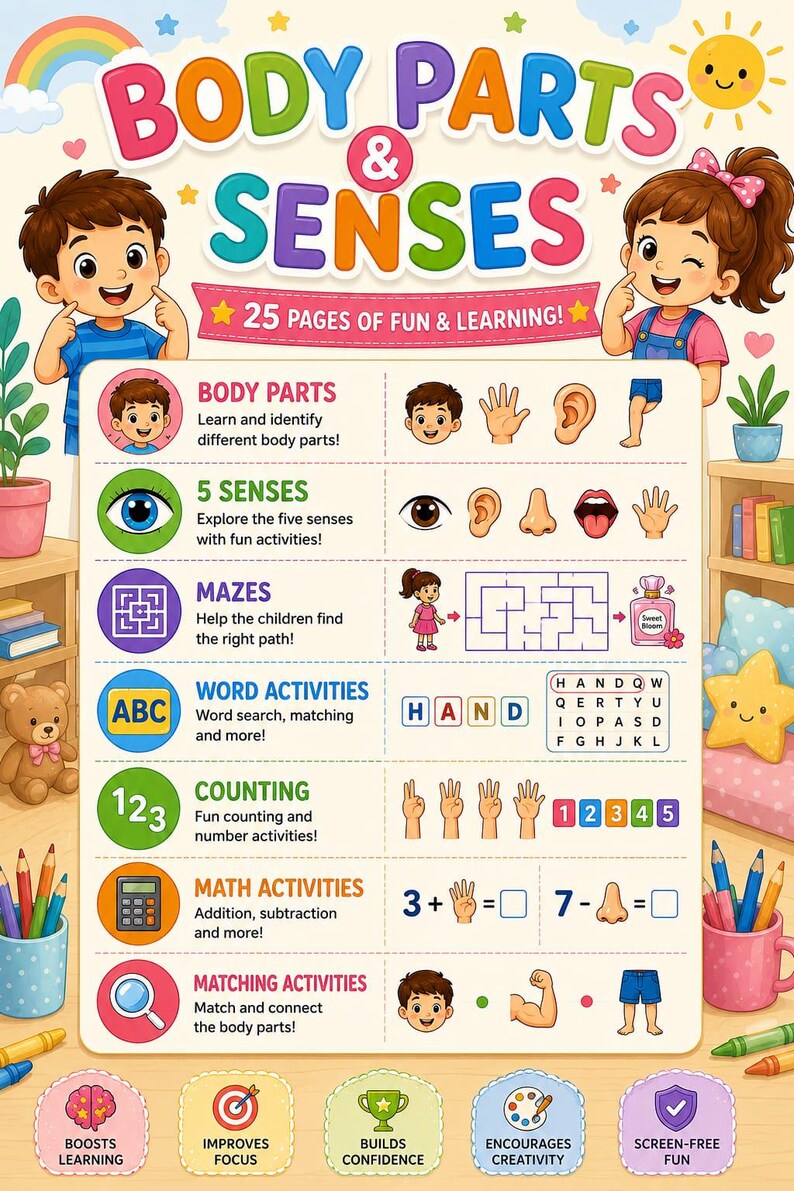 Human Body Parts Worksheets, Five Senses Activities, Preschool Science ...