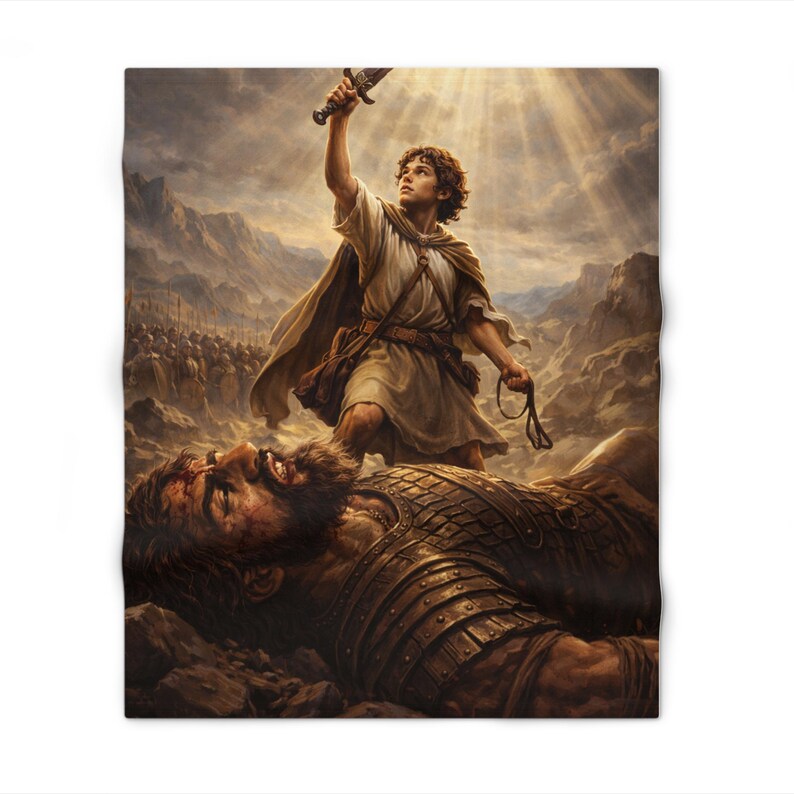 David and Goliath Scene Throw Blanket | Biblical Hero Artwork, Dramatic ...