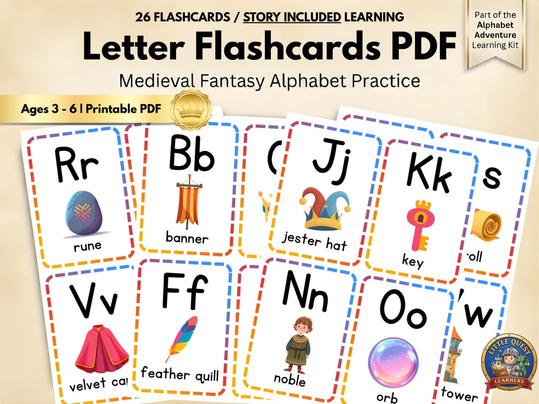 Medieval Alphabet Flashcards Montessori Preschool Learning Fantasy Wall ...