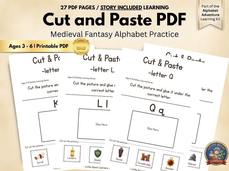 Medieval Cut and Paste Worksheets Scissor Skills Alphabet Activity ...
