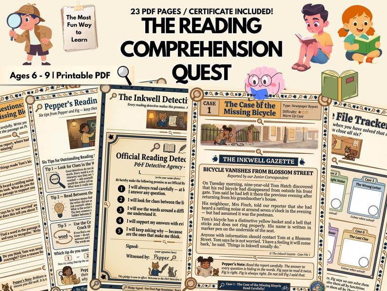 Reading Comprehension Printable Kit | Kids Mystery Story Inference ...
