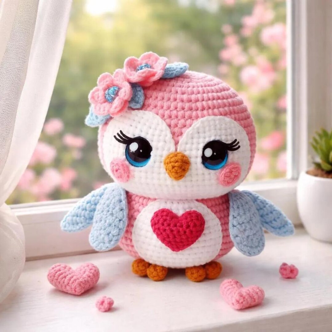 Valentine’s Owl Crochet Pattern, Stuffed Amigurumi Owl Toy Patron ...