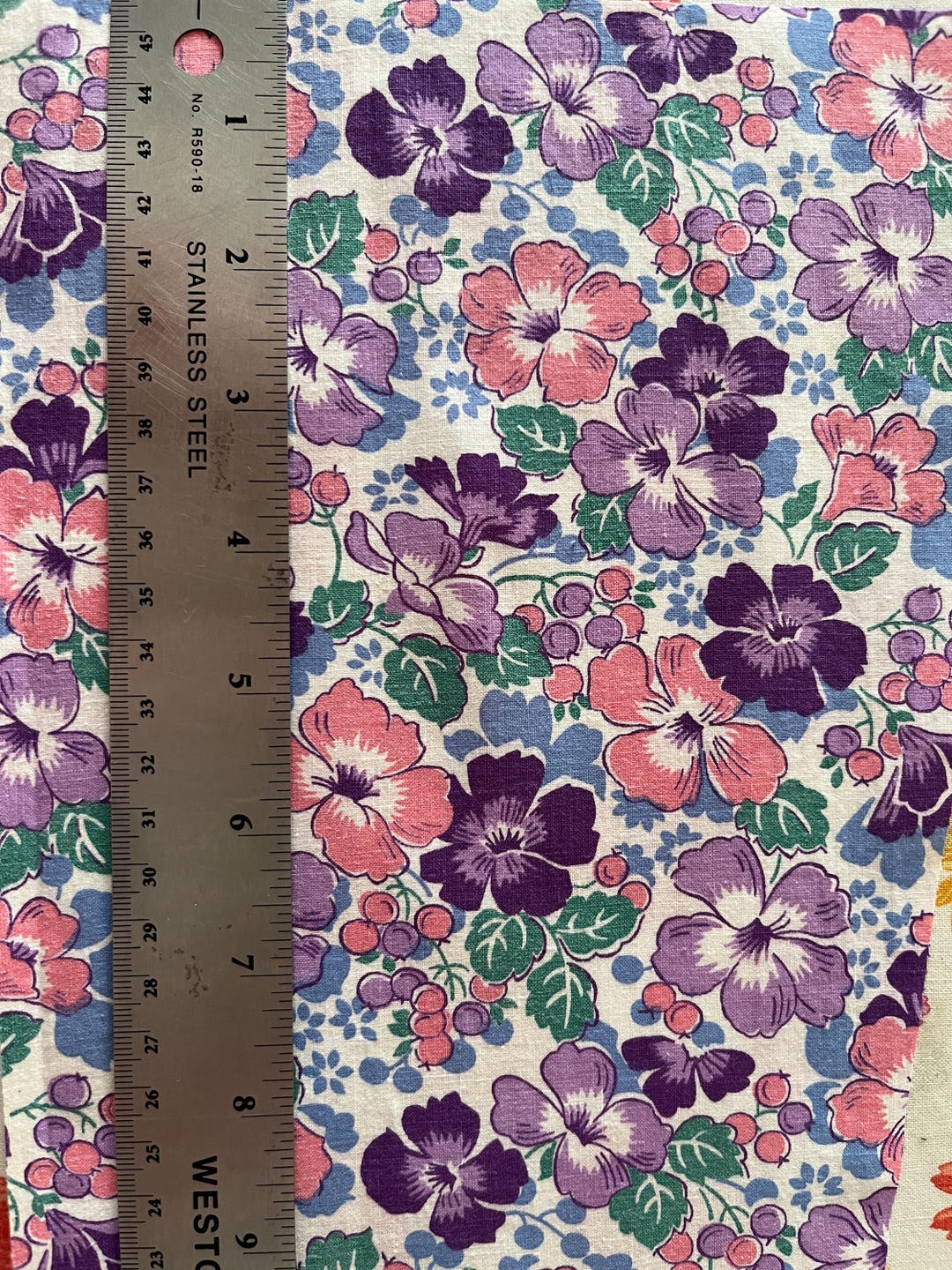 Purple & Pink Floral REMANAT Reminiscent of "feed Sack" Fabrics ...