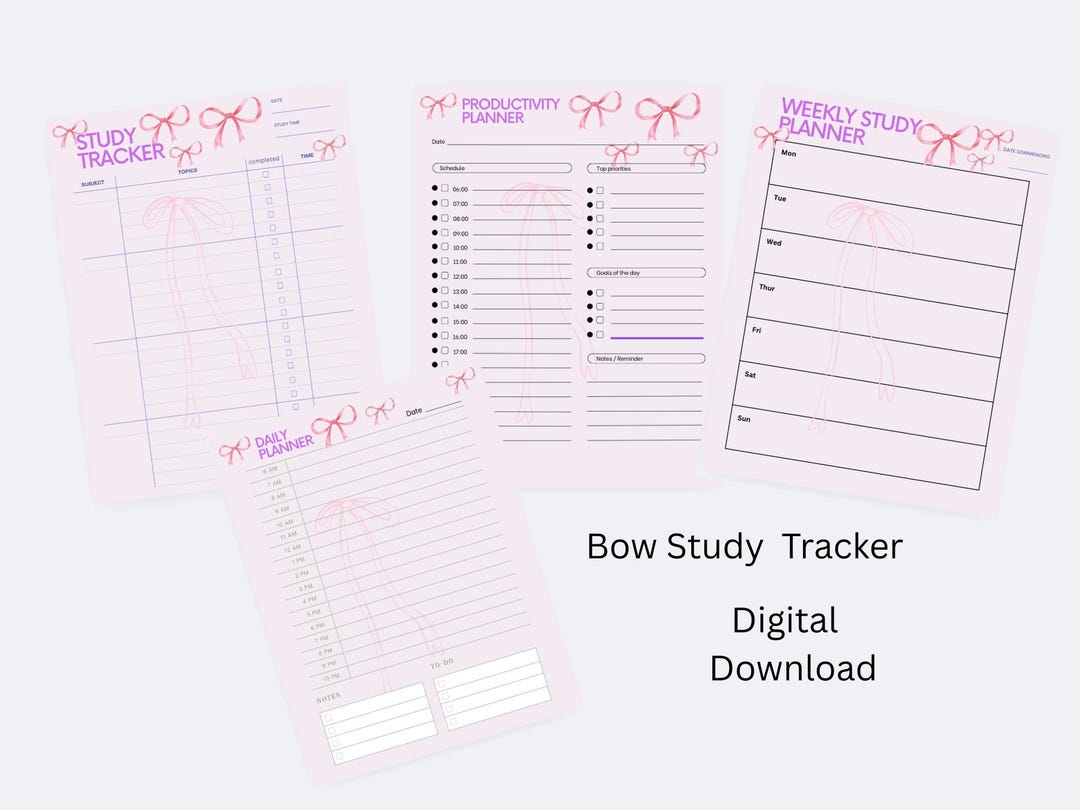 Pink Bow Study Planner | Daily, Weekly, Productivity Pages (digital ...