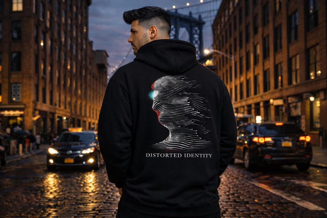 Distorted Identity Graphic Back Print Hoodie, Streetwear Pullover ...