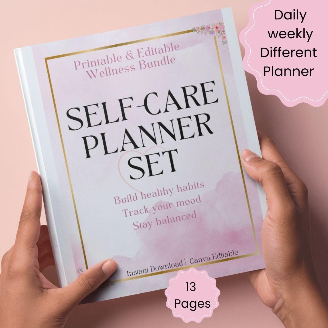 Editable Self Care Planner Set Printable | Wellness Planner Bundle ...
