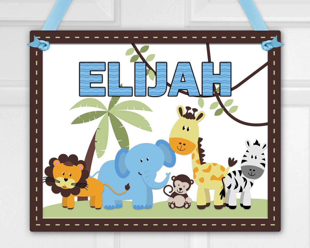 Jungle Animal Nursery Door Sign Personalized Zoo Nursery Door Hanger ...