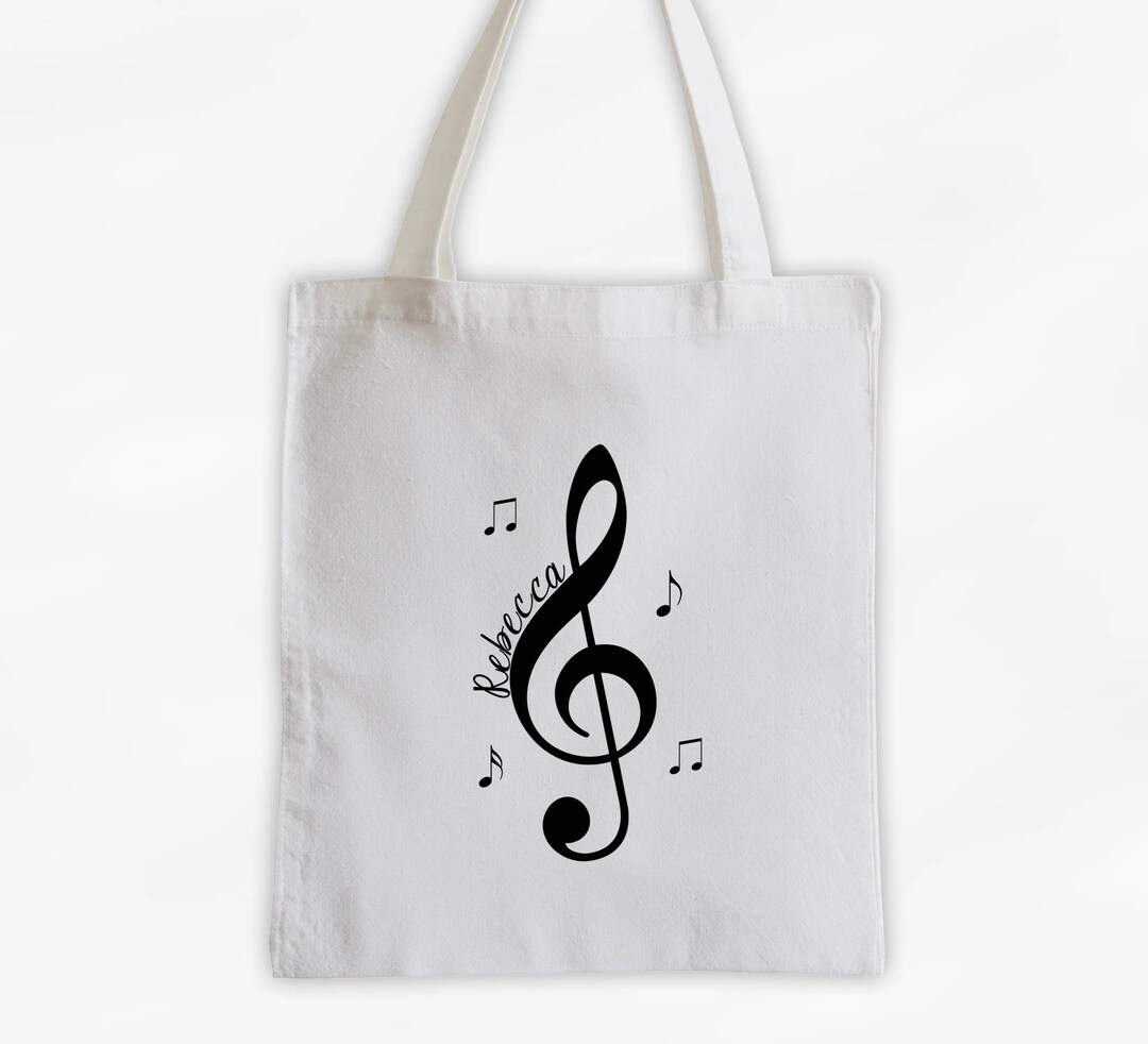 Treble Clef and Music Notes Cotton Canvas Personalized Tote Bag Custom ...