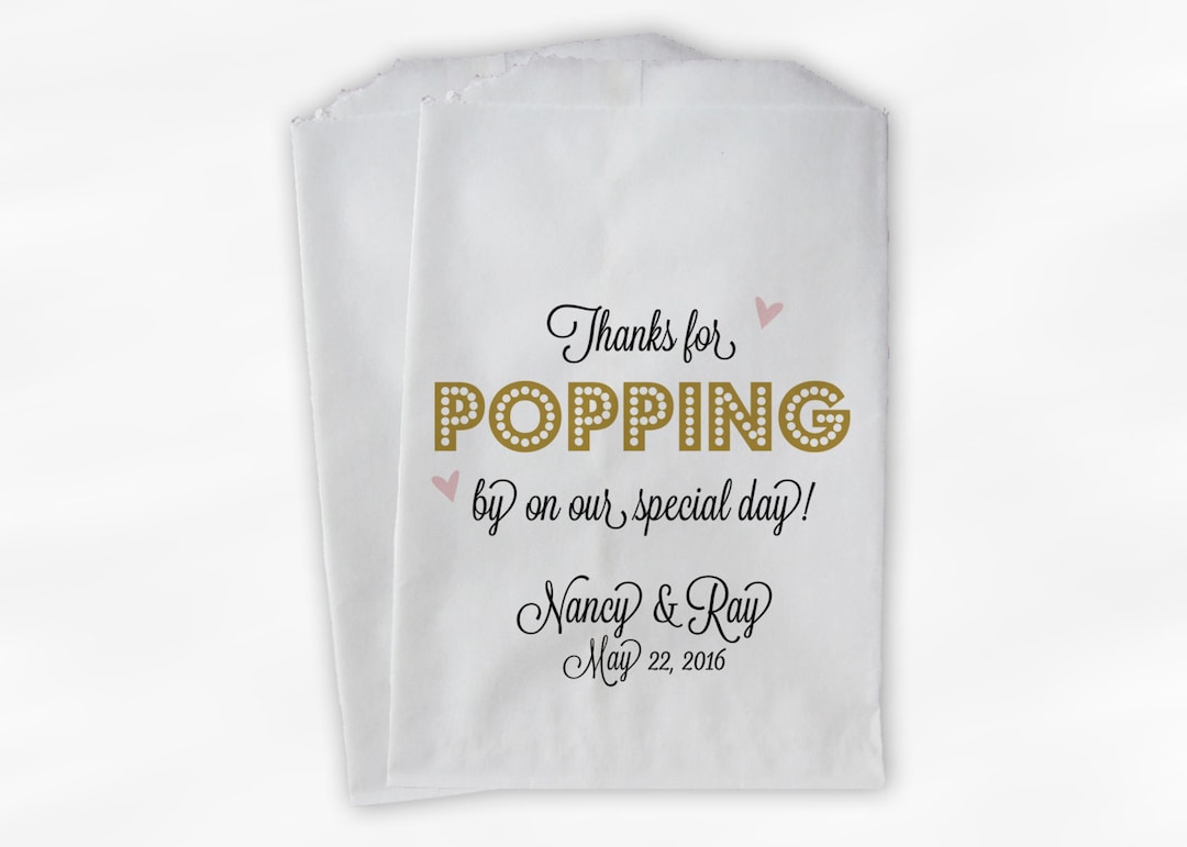 Thanks for Popping by Popcorn Bags Black and Gold Script Candy Buffet ...