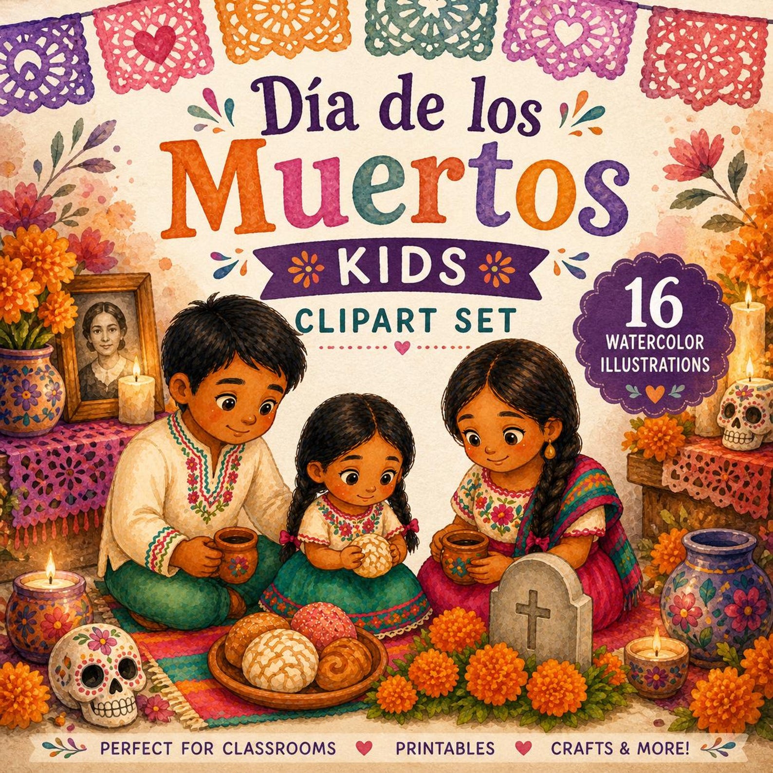 Día de los Muertos Kids Clipart / Ofrenda del Día de Muertos / Arte ...