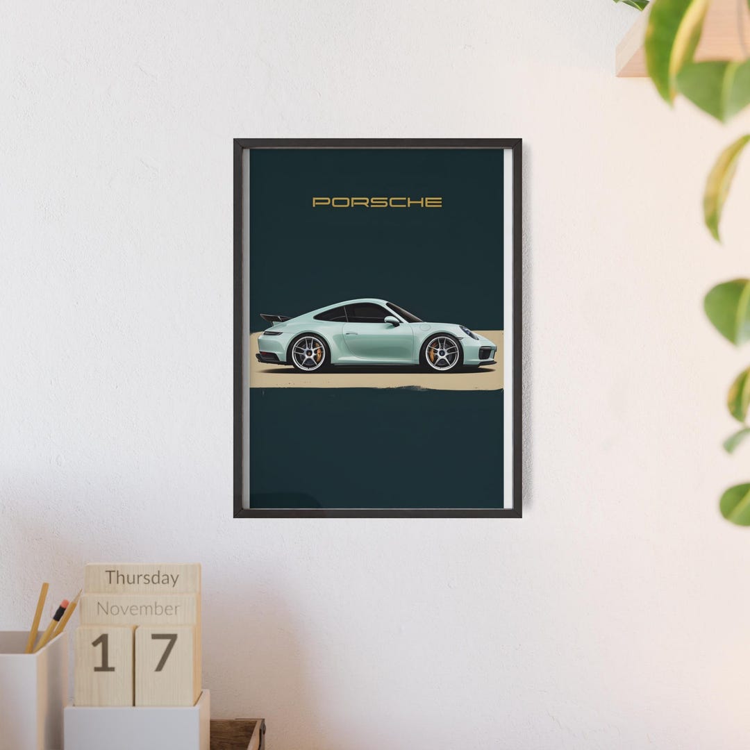 Mint Porsche 911 Side Profile Poster With Wooden Frame | Car Wall Art ...