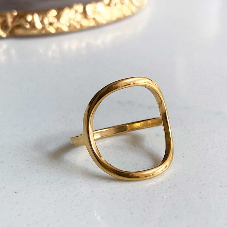 Gold Open Circle Ring, Waterproof 18K Gold Plated Minimalist Ring Women's Gold Ring Gift Tarnish ...