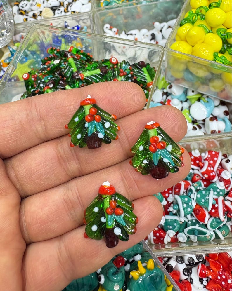 Murano Glass Beads – Christmas Tree Handmade Lampwork Bead for Bracelet ...